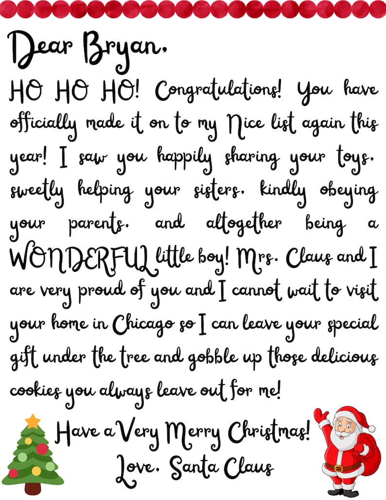 Personalized Santa Letter, Printable Christmas Gift (digital Download ...