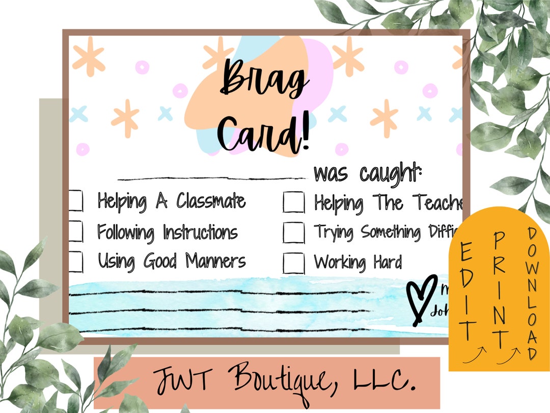 Brag Card, Teacher Note Cards, Teacher Positive Affirmation Cards, Back ...