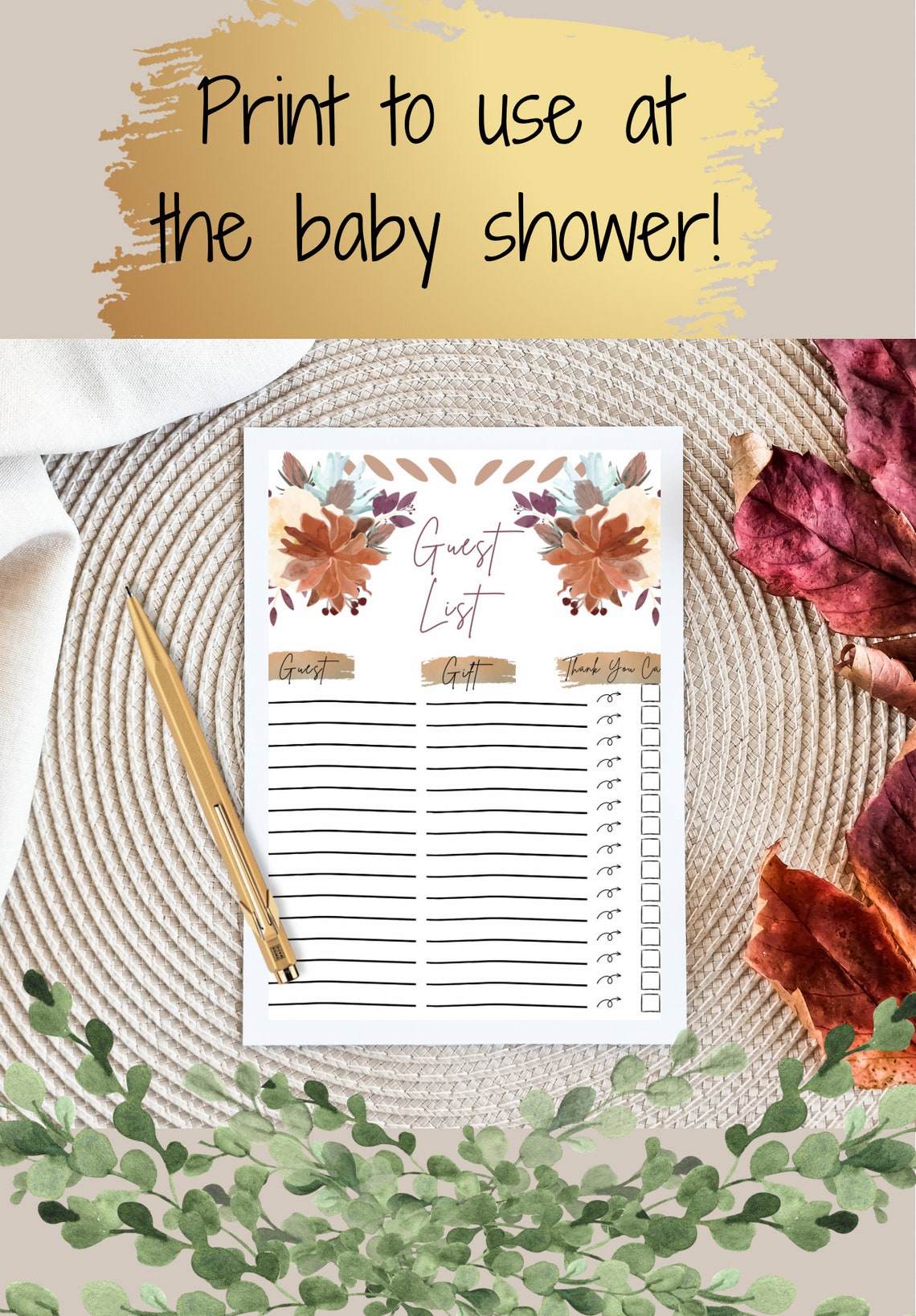 Guest List, Guest List Printable, Baby Shower Guest Book, Printable ...