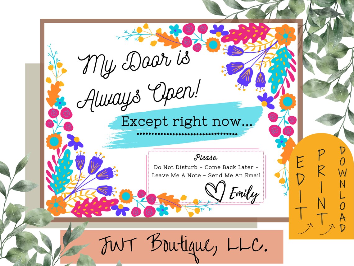 Office Sign for Wall, Printable Office Sign, Floral Decorative Sign ...