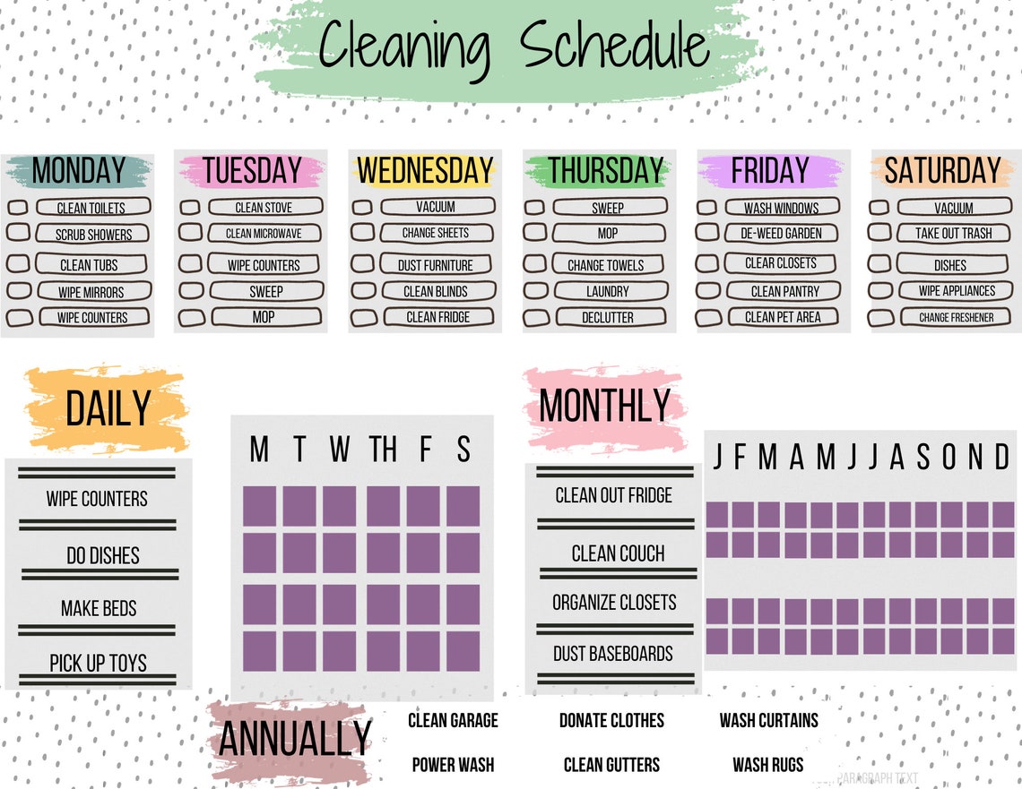New Years Cleaning Schedule, Chore Chart Templates, Cleaning Chart ...