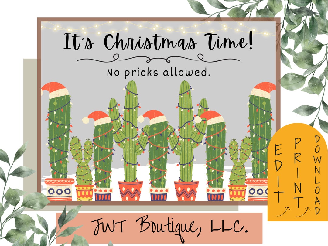 Printable Office Sign Cactus, Christmas Decorative Sign, Printable ...