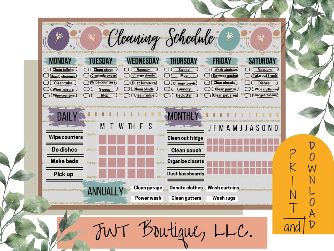 New Years Cleaning Schedule, Chore Chart Templates, Cleaning Chart ...