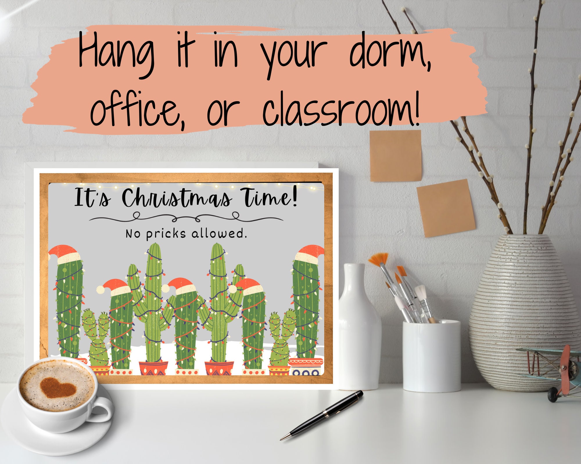Printable Office Sign Cactus, Christmas Decorative Sign, Printable ...