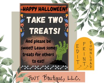 Trick or Treat Sign, Please Take One Sign, Halloween Candy Sign ...