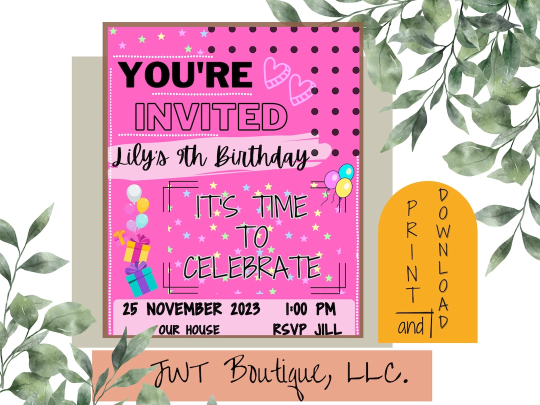 Birthday Party Invites, Virtual Birthday Party Invitations, Printable ...