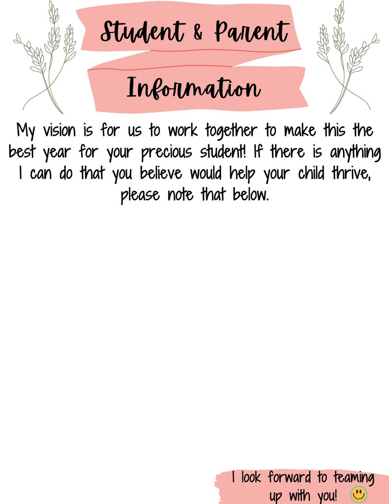 Student Parent Contact Information Form, Information Template, Sign in ...