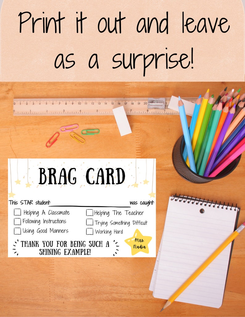 Brag Cards for the Class, Teacher Note Cards, Office Staff ...