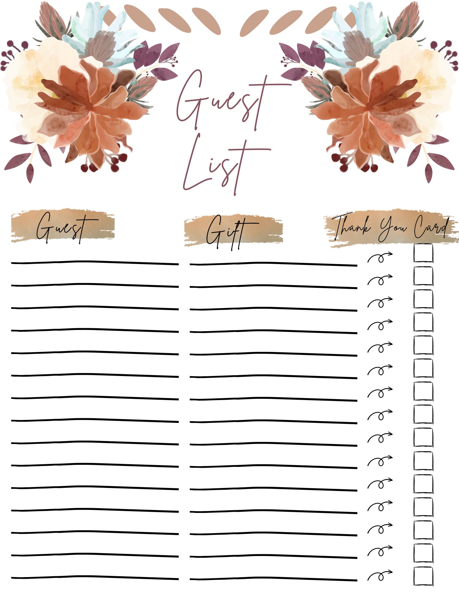 Guest List, Guest List Printable, Baby Shower Guest Book, Printable ...