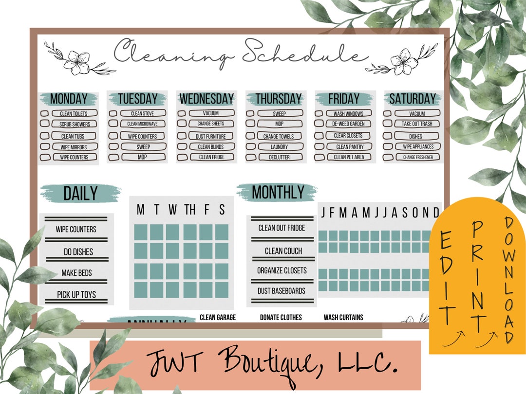 New Years Cleaning Schedule, Chore Chart Templates, Cleaning Chart ...