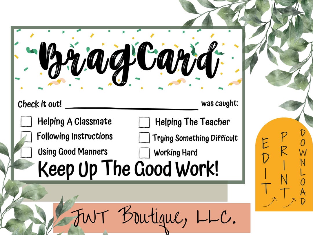 Brag Card, Teacher Note Card, Office Encouragement Card, Back to School ...