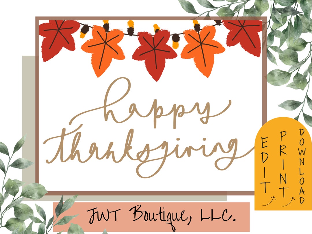 Printable Office Sign Happy Thanksgiving, Thanksgiving Decorative Sign ...