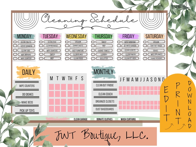 New Years Cleaning Schedule, Chore Chart Templates, Cleaning Chart ...