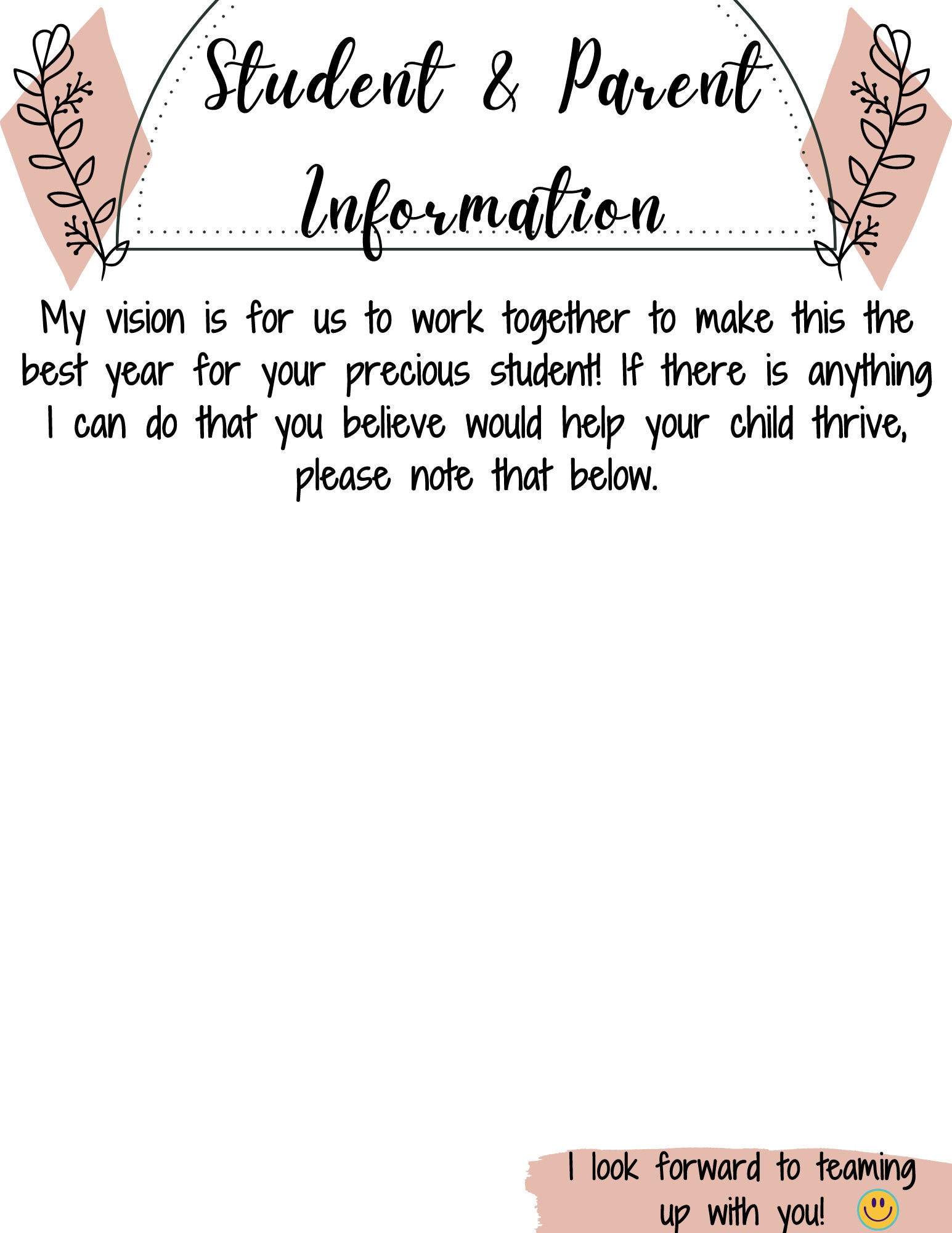 Student Parent Contact Information Form, Information Template, Sign in ...