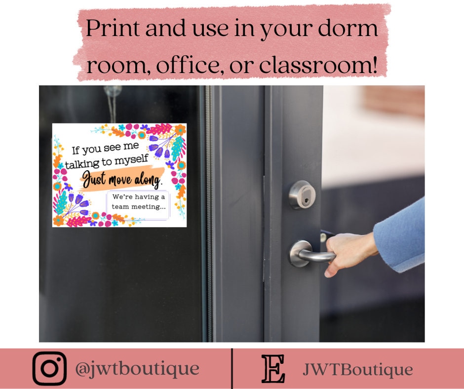 Office Door Sign Printable, in a Meeting Sign, Floral Decorative Sign ...