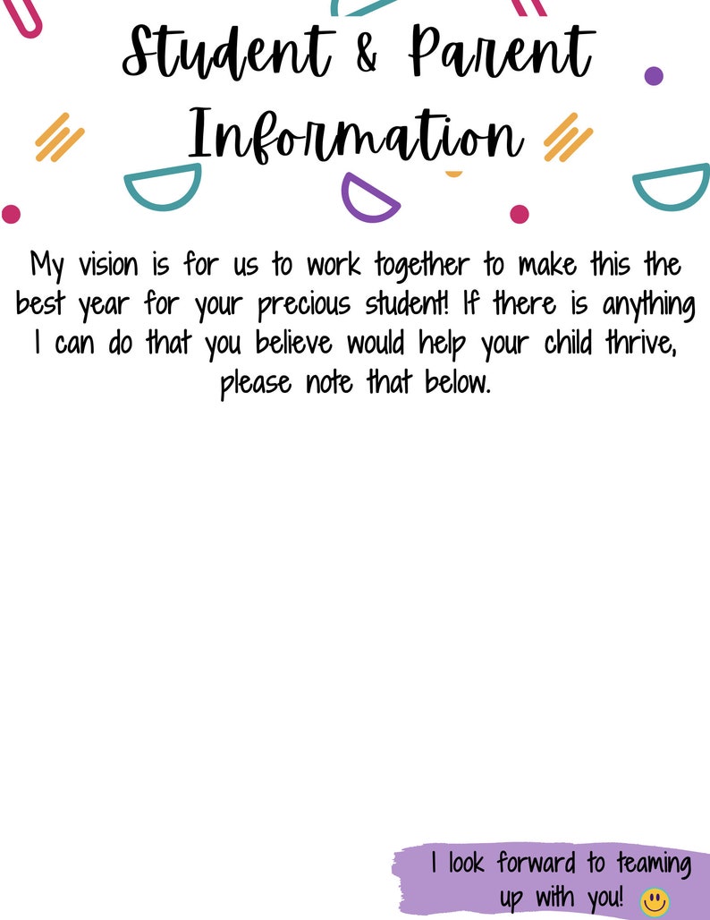 Student Parent Contact Information Form, Information Template, Sign in ...