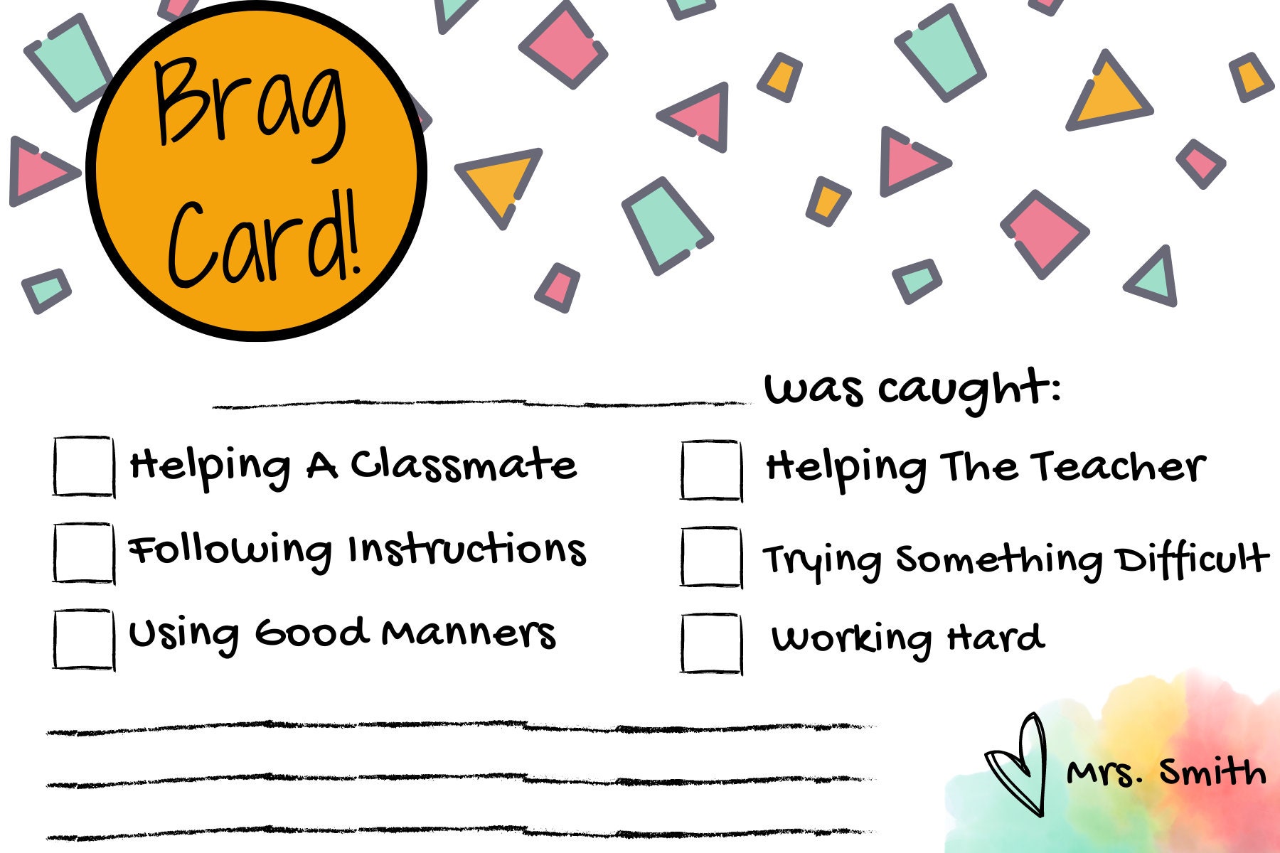 Brag Card, Teacher Note Cards, Teacher Positive Affirmation Cards, Back ...
