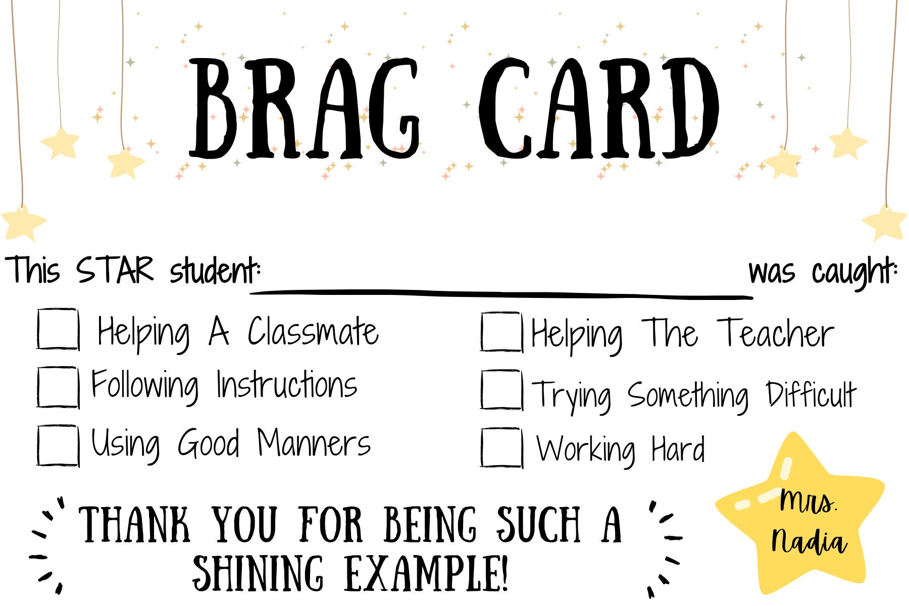 Brag Cards for the Class, Teacher Note Cards, Office Staff ...