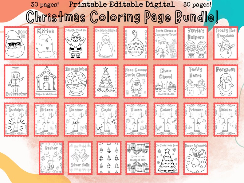 Printable Coloring Pages, Christmas Coloring Page Bundle, Printable ...