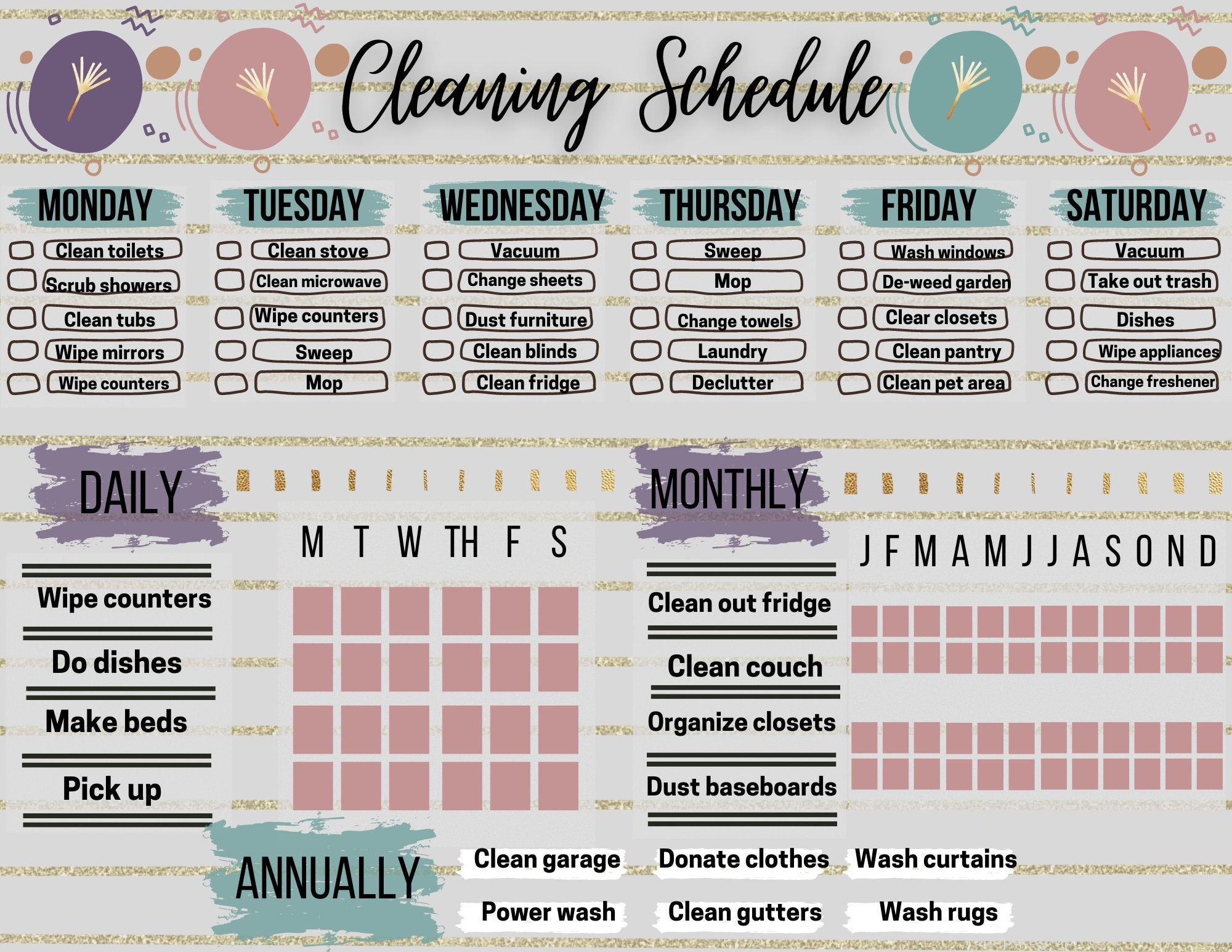 New Years Cleaning Schedule, Chore Chart Templates, Cleaning Chart ...