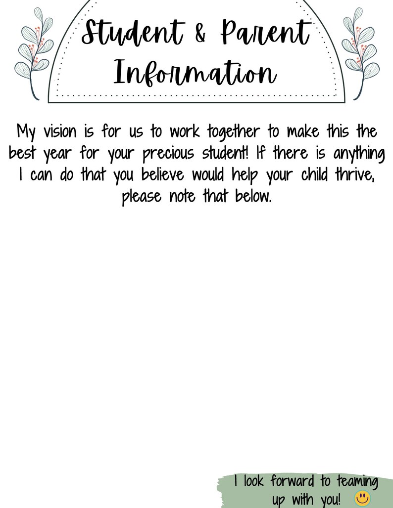 Student Parent Contact Information Form, Information Template, Sign in ...