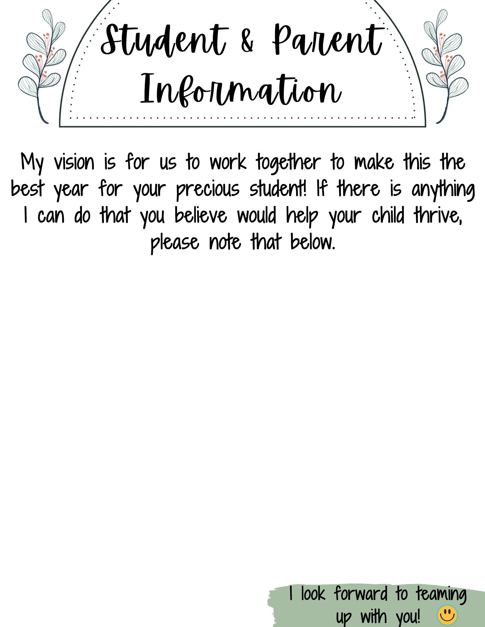 Student Parent Contact Information Form, Information Template, Sign in ...