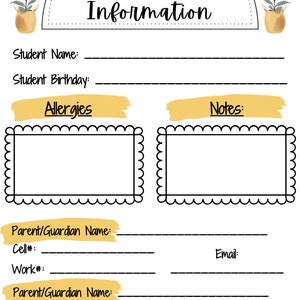 Student Parent Contact Information Form, Information Template, Sign in ...