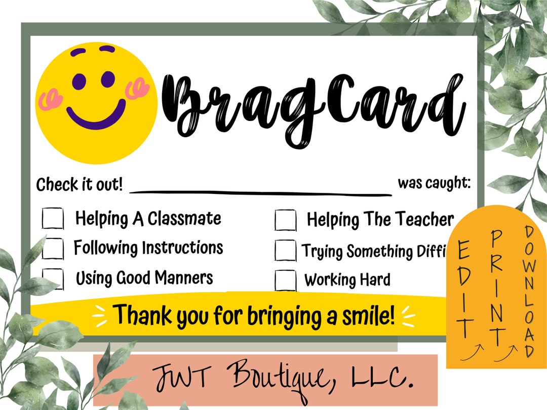 Brag Card, Teacher Note Cards, Teacher Positive Affirmation Cards, Back ...