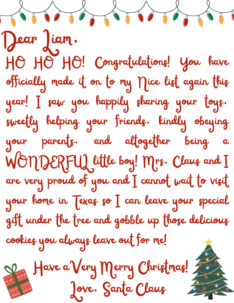 Personalized Letter From Santa, Printable Santa Letter for Kids, Letter ...