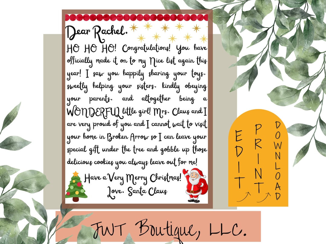 Personalized Letter From Santa, Printable Santa Letter for Kids, Letter ...