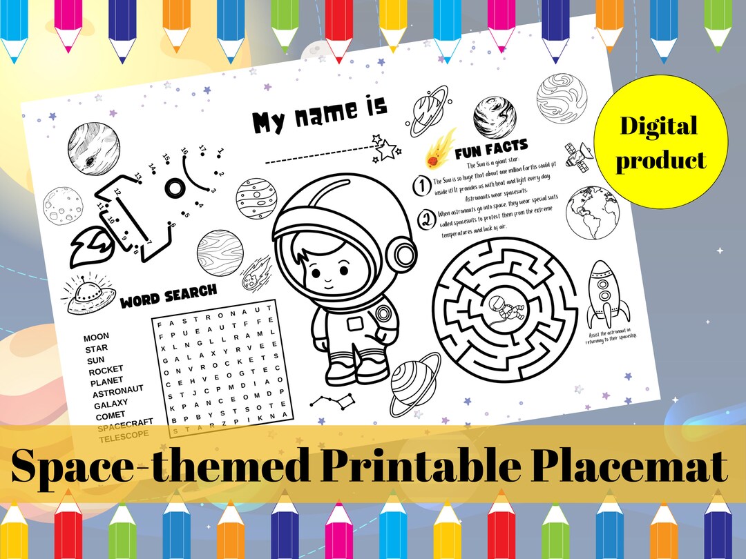 Children Activity Sheet| Space-themed Placemat| Printable Placemat ...
