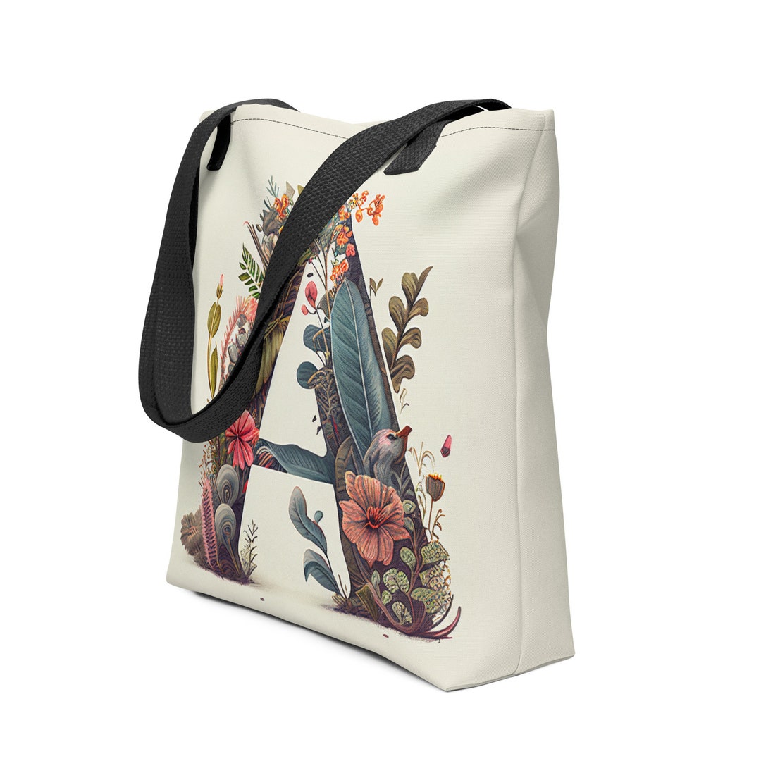 Letter A Tote Bag Botanical Plant Letters Beach Bag Purse for Shopping ...