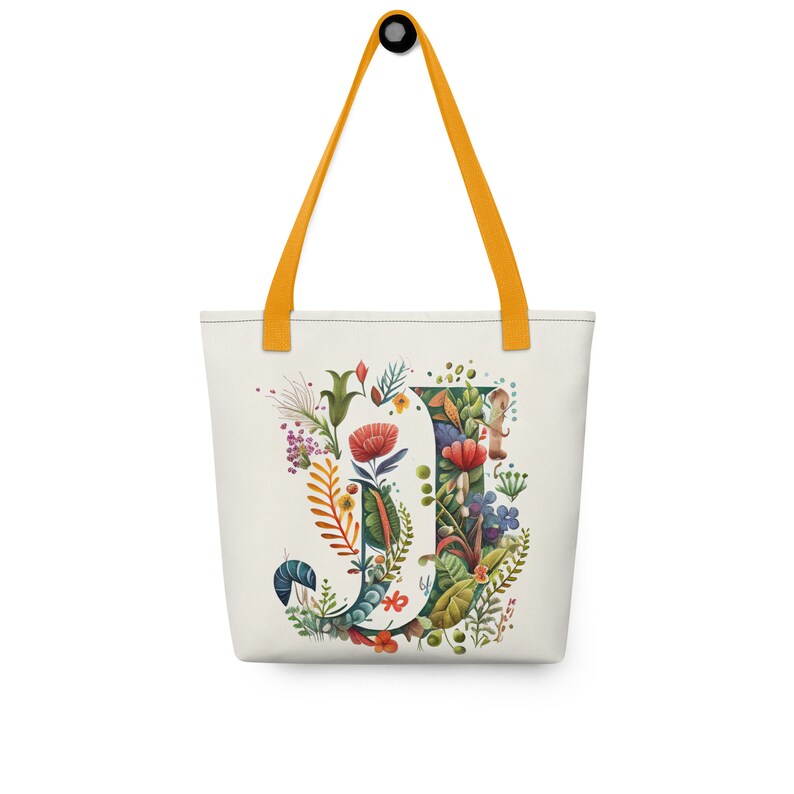 Letter J Tote Bag Botanical Plant Letters Beach Bag Purse for Shopping ...