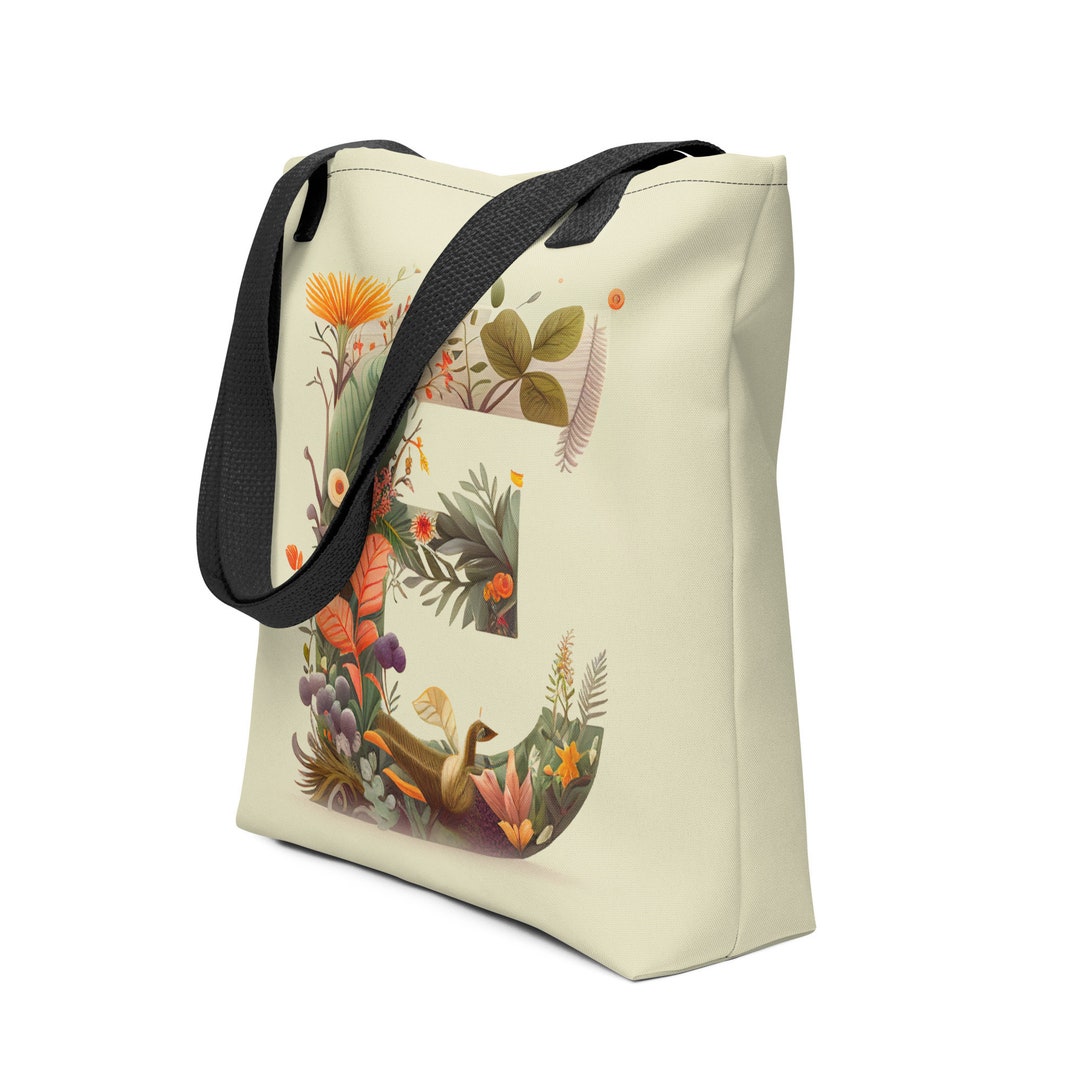 Letter E Tote Bag Botanical Plant Letters Beach Bag Purse for Shopping ...