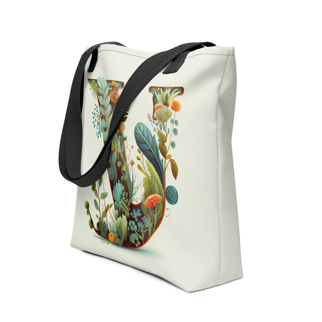 Letter Y Tote Bag Botanical Plant Letters Beach Bag Purse for Shopping ...