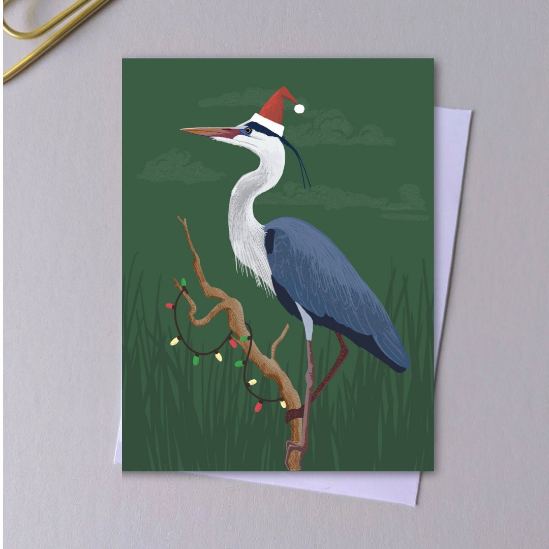 Florida Christmas Card Blue Heron A2 Card, Blank on the Inside - Etsy