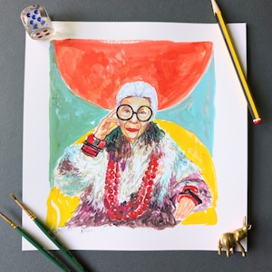 Iris Apfel Print Loose Whimsical Portrait Fashion Icon Wall Art ...