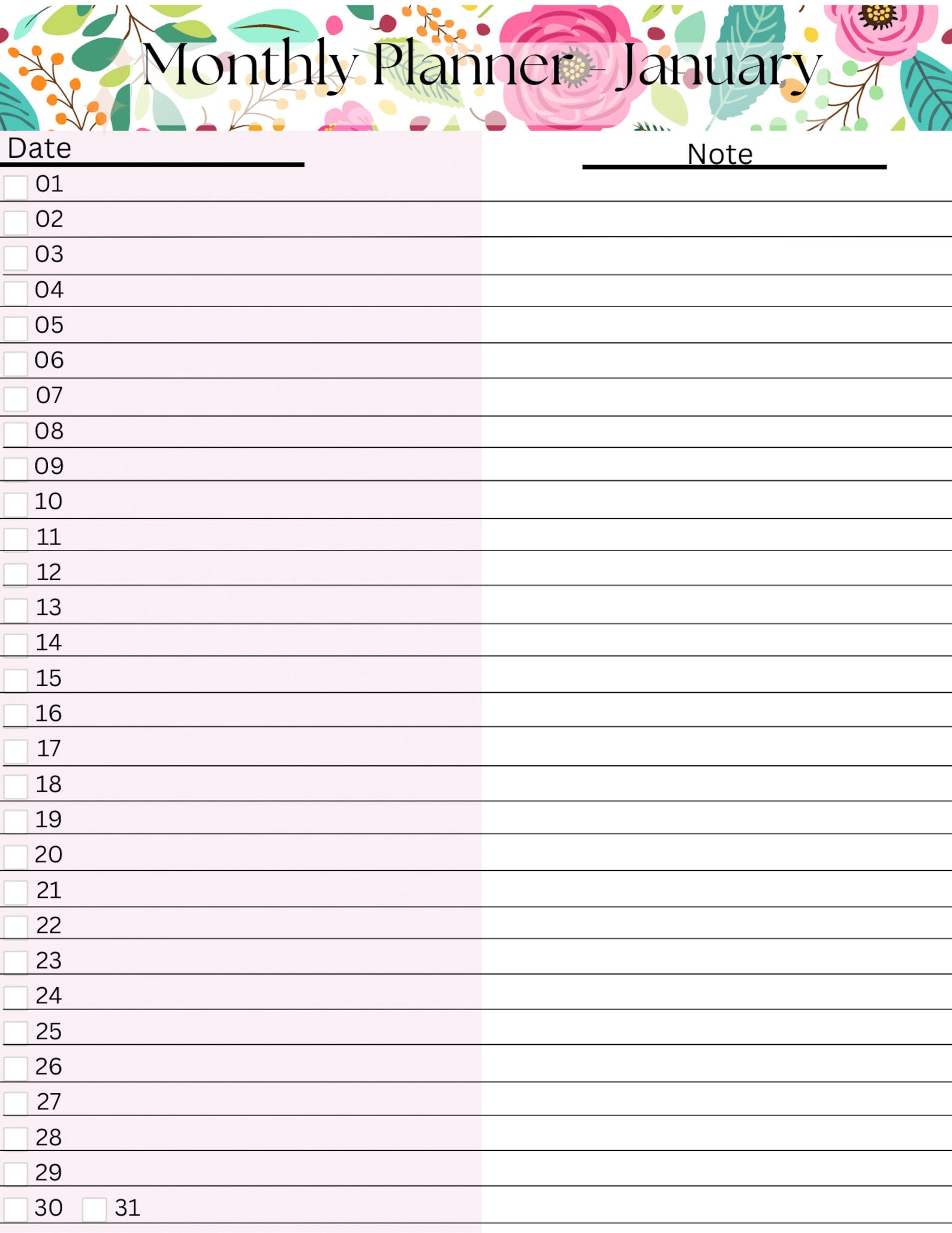 Annual Monthly/daily Planner Floral With Lines - Etsy
