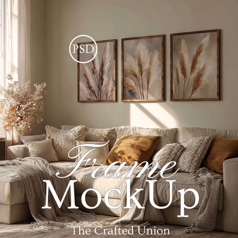 3 Frames Mockup Interior Decor Mockup, Set of Three, Neutral Living ...