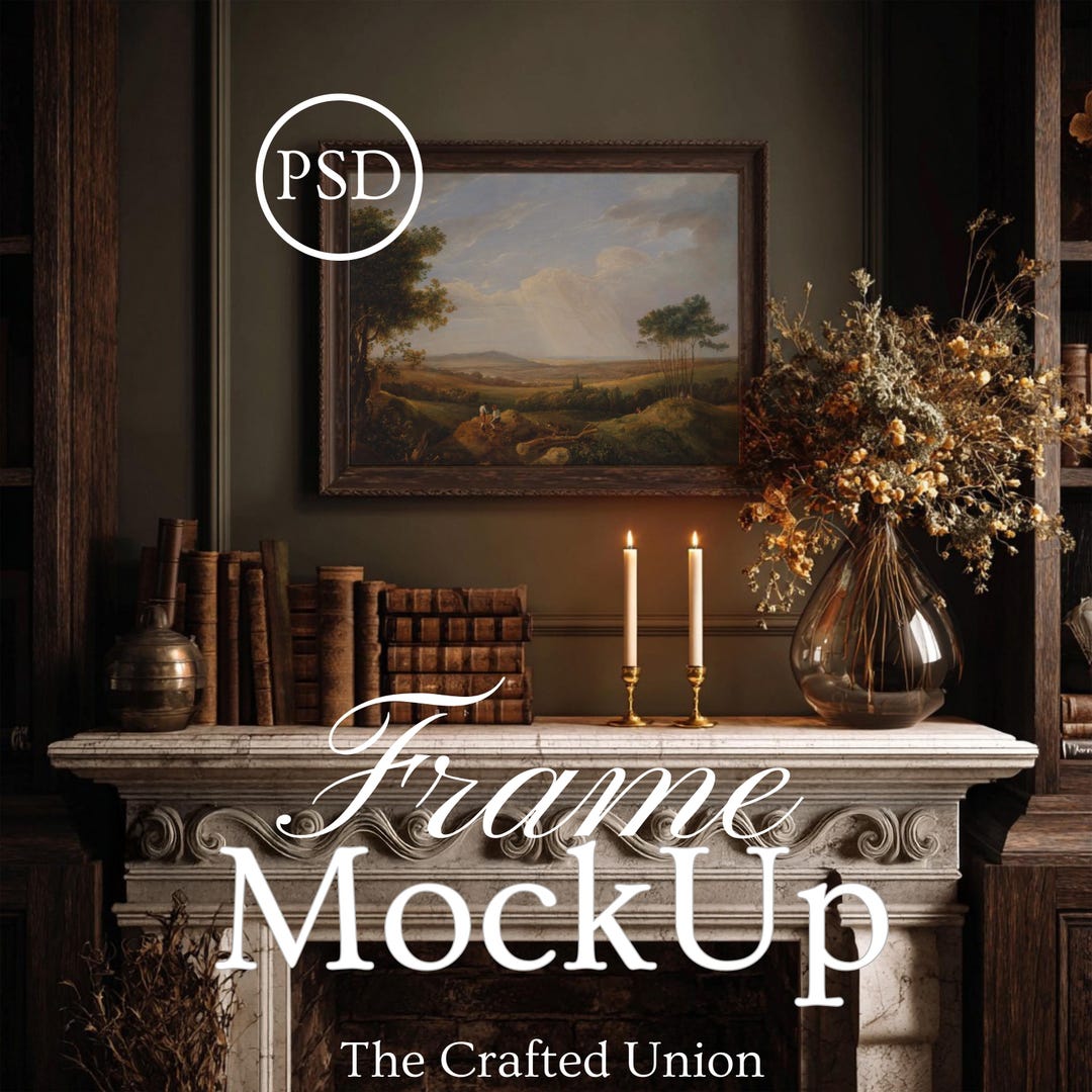 Dark Academia Frame Mockup, Horizontal Frame Mockup, Wall Art Display ...