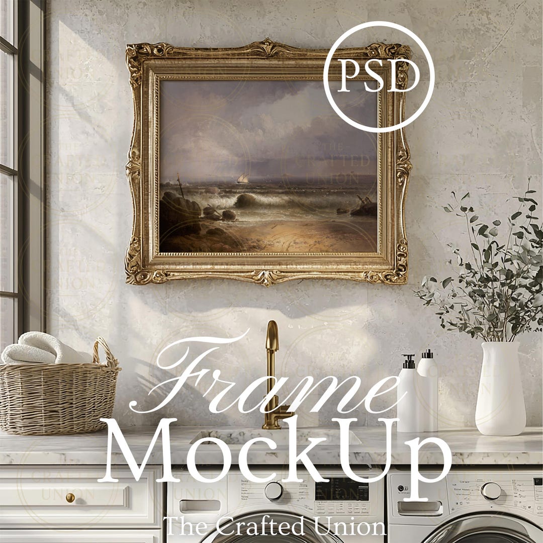 DIN A Ratio Horizontal Frame Mockup, Laundry Room Mockup, Washroom ...