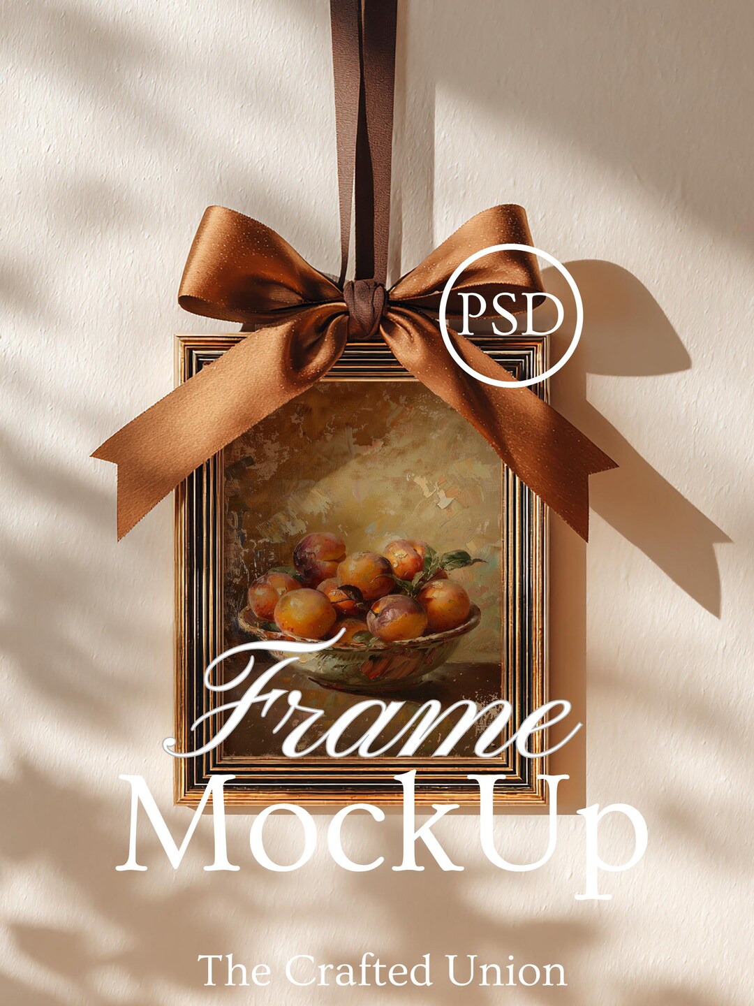 Vintage Gold Frame With Brown Satin Bow, Hanging Wall Art Display ...