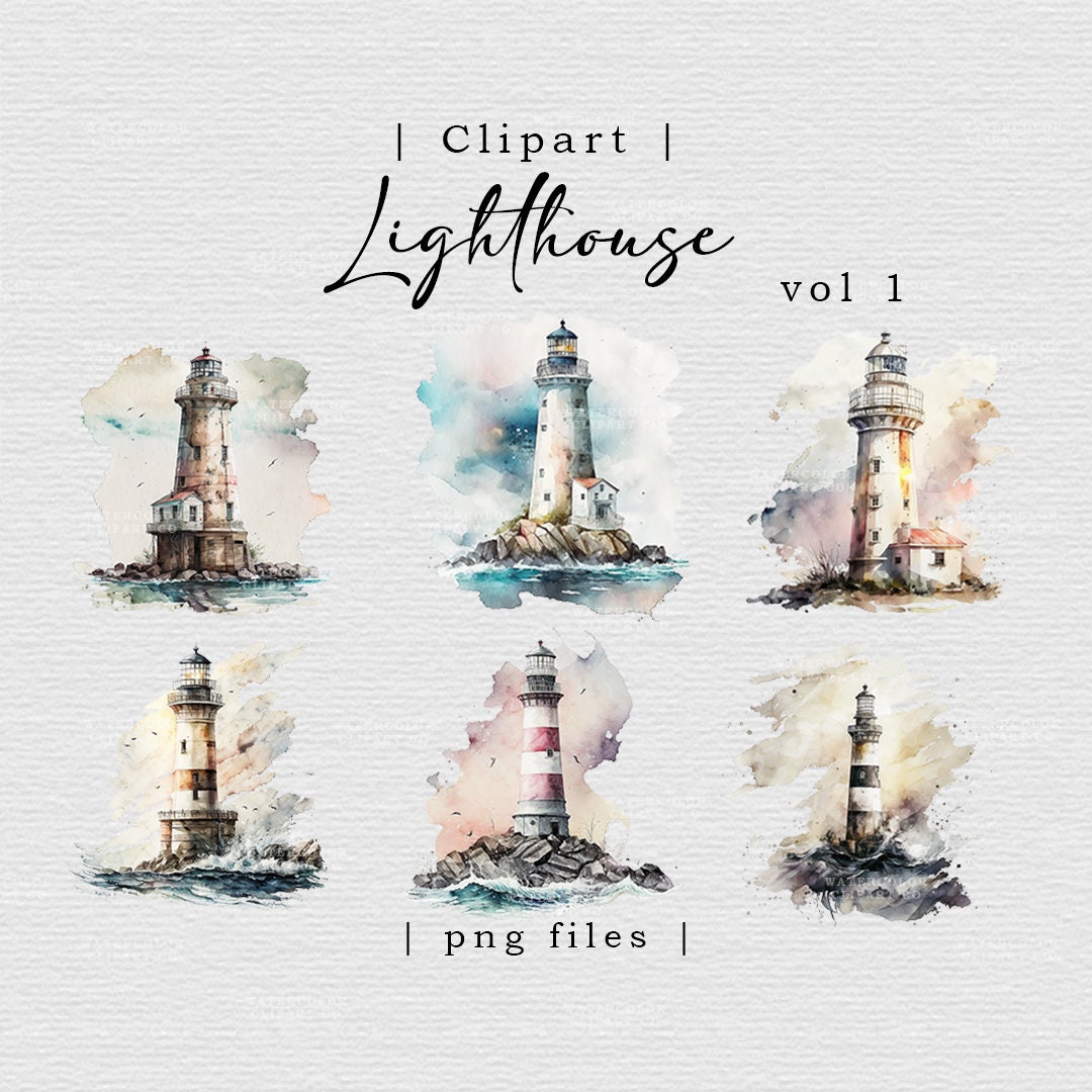 Lighthouse Clipart Set Vol 1 | Digital Watercolor Clip Art ...