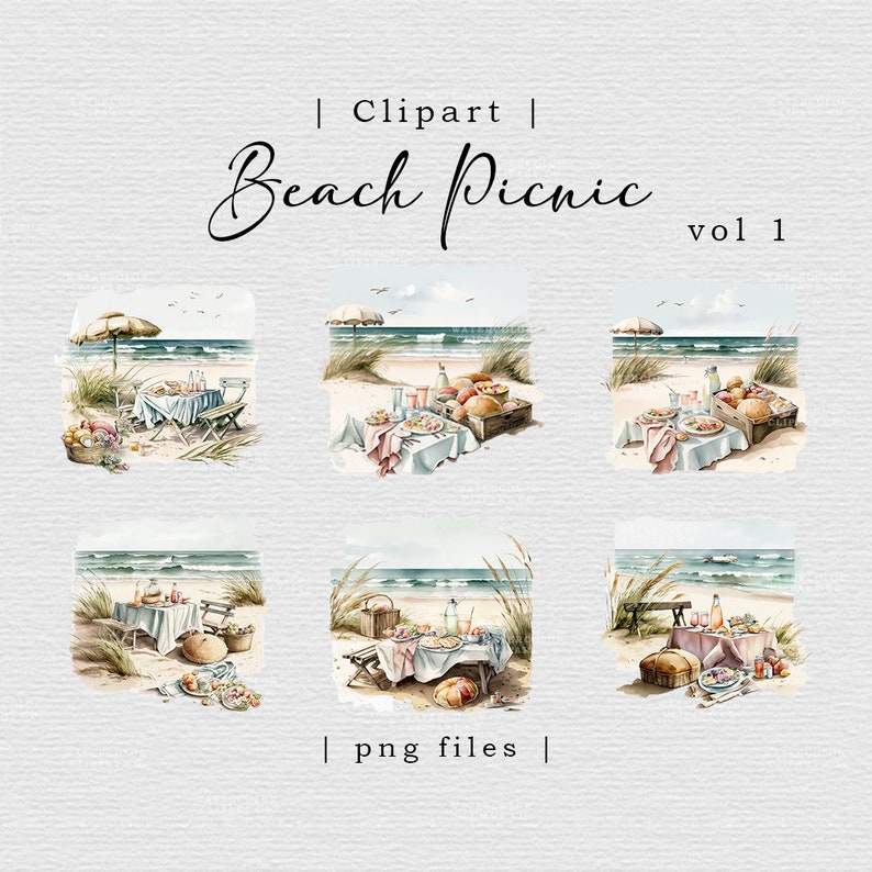 Beach Picnic Clipart Set Vol 1 | Digital Watercolor Clip Art ...