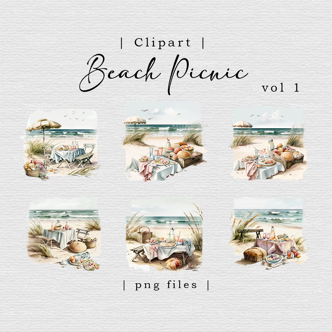 Beach Picnic Clipart Set Vol 1 | Digital Watercolor Clip Art ...