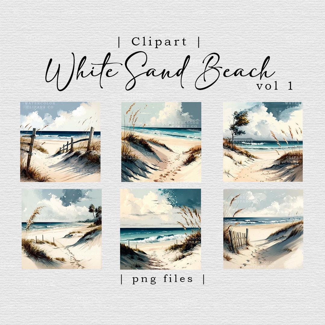 White Sand Beach Clipart Set Vol 1 | Digital Watercolor Clip Art ...