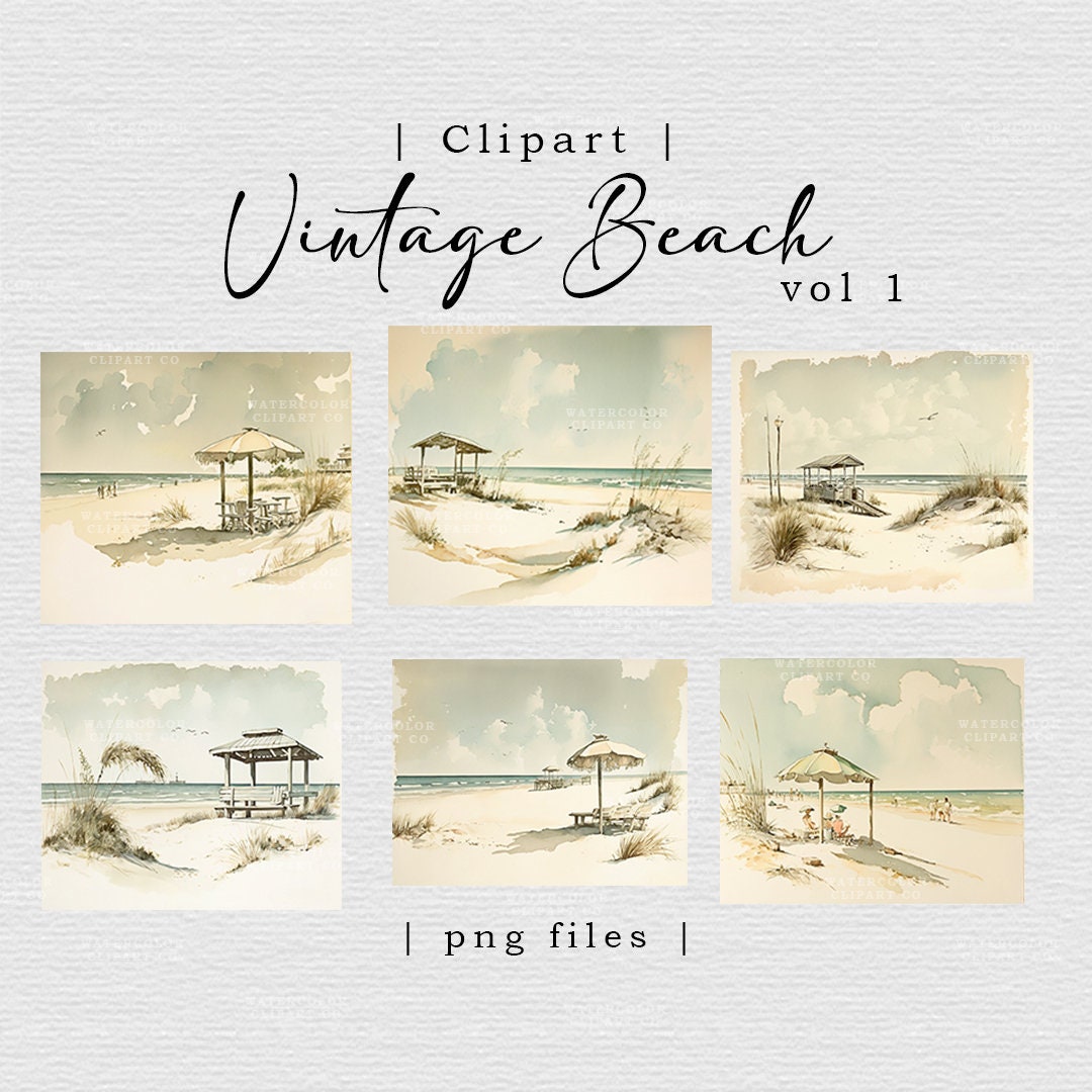 Vintage Beach Clipart Set Vol 1 | Digital Watercolor Clip Art ...