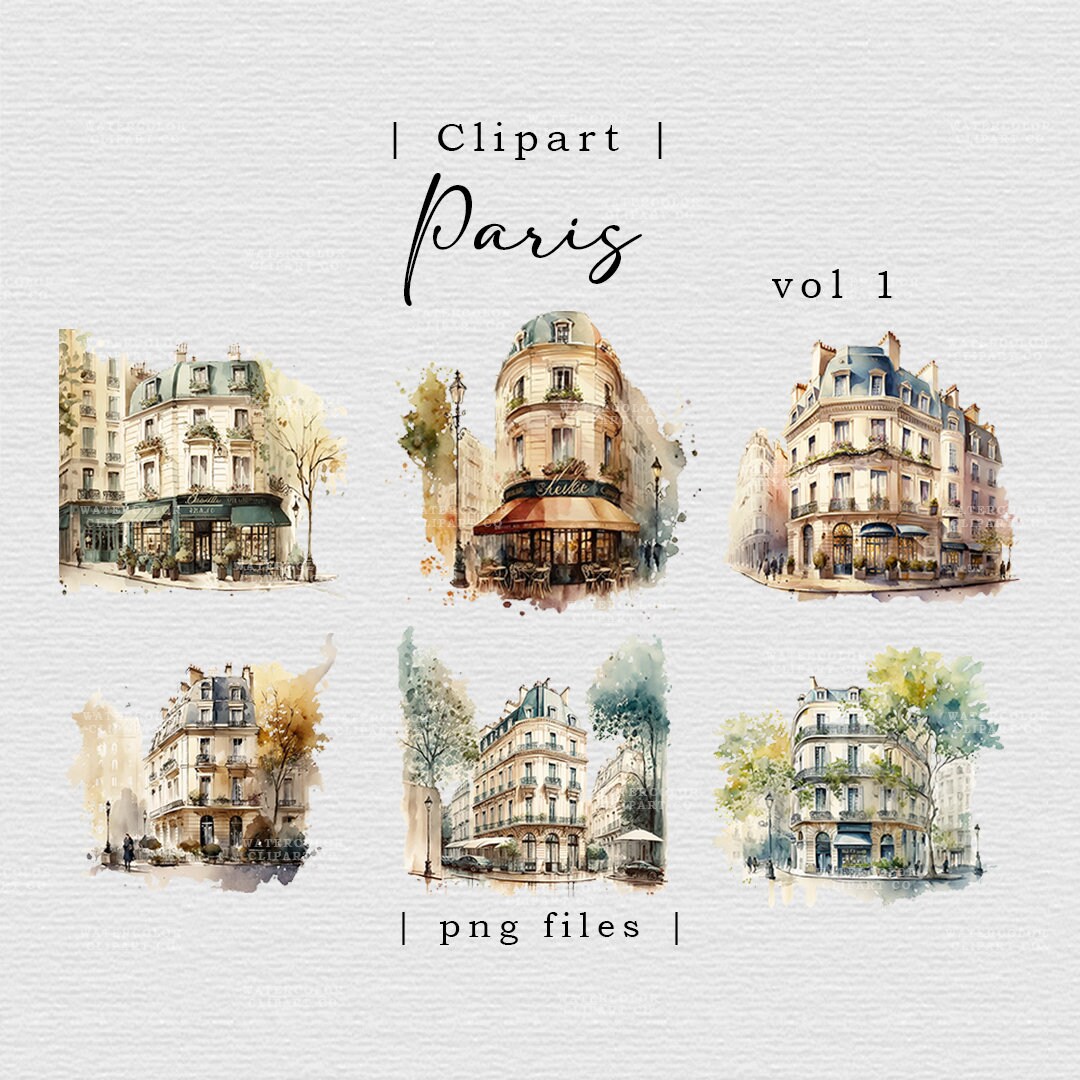 Paris Clipart Set Vol 1 | Digital Watercolor Clip Art | Scrapbooking ...
