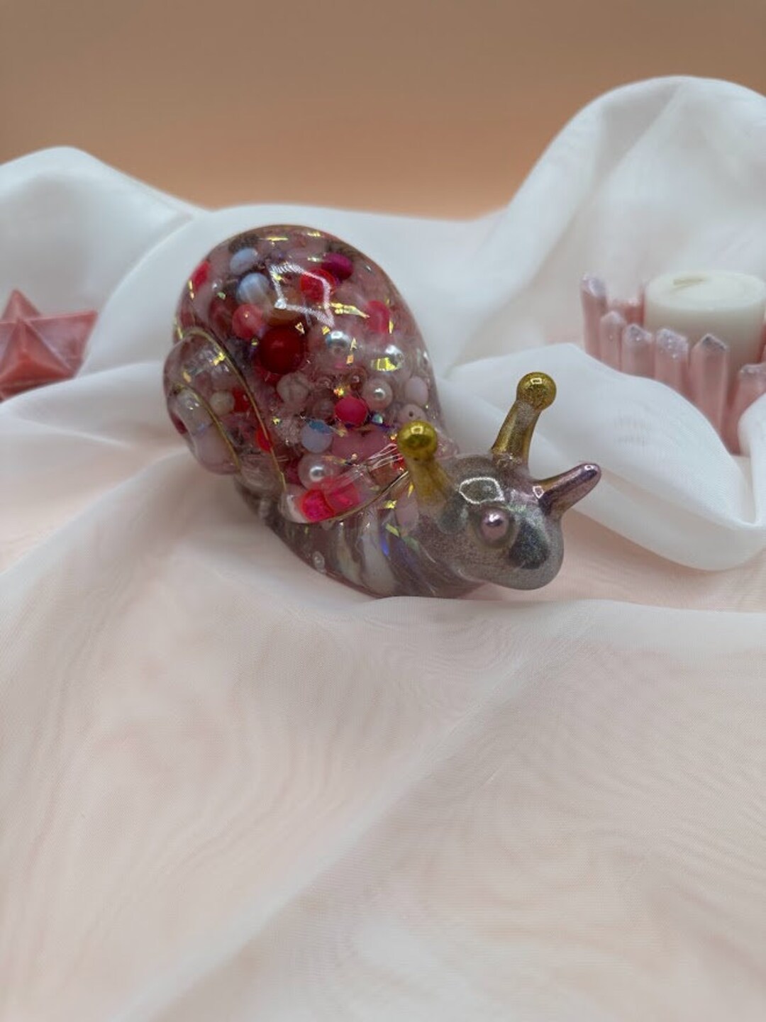 Resin Snail With 100 or More Beads for a Body, Pearls, Crystals, Pink ...