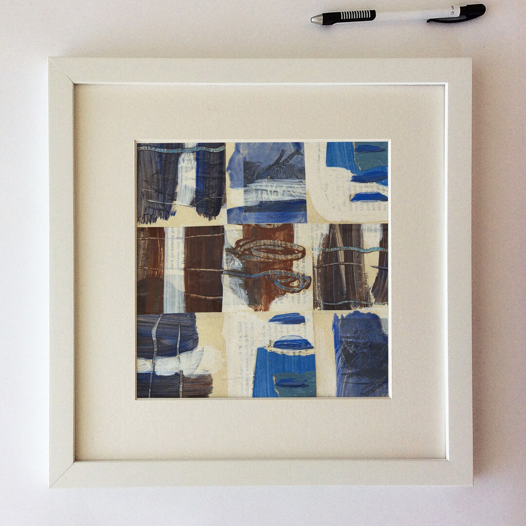 Original Collage,small Square Art,blue,coastal,acrylic Painting,small ...